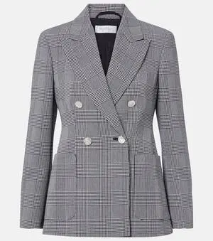 Max Mara Prince Of Wales Check Virgin Wool Blazer - Black