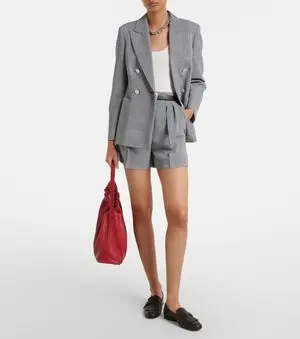 Max Mara Prince Of Wales Check Wool Crêpe Shorts - Black