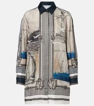 Max Mara Oversized Printed Silk Twill Shirt - Grey
