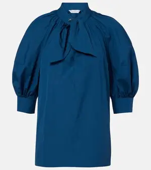 Max Mara Tie-neck Cotton Poplin Blouse - Blue