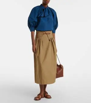 Max Mara Tie-neck Cotton Poplin Blouse