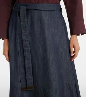 Max Mara Belted Denim Midi Skirt