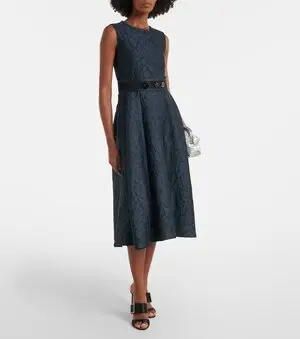 Max Mara Belted Jacquard Midi Dress - Blue