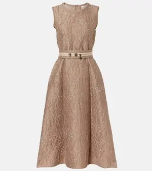 Max Mara Belted Jacquard Midi Dress - Brown