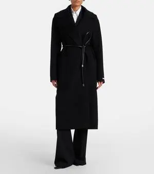 Sportmax Belted Oversized Virgin Wool Coat - Black