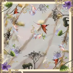 ACACIAZURI Grey / Red The Enchanted Elephant Silk Scarf - Grey/red