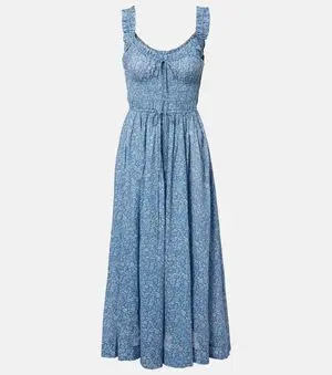 DÔEN Emmaretta Floral Cotton Voile Midi Dress - Blue