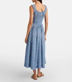 DÔEN Emmaretta Floral Cotton Voile Midi Dress - Blue