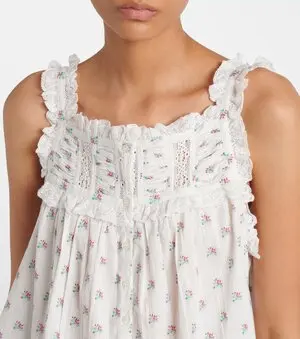 DÔEN Fidella Floral Cotton Top With Lace Trim - Multicoloured