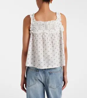 DÔEN Fidella Floral Cotton Top With Lace Trim - Multicoloured