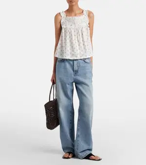 DÔEN Fidella Floral Cotton Top With Lace Trim - Multicoloured