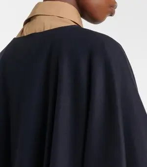 Moncler Belted Wool-blend Cape With Detachable Hood - Blue