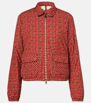 Moncler Lanset Houndstooth Cotton Down Jacket - Red