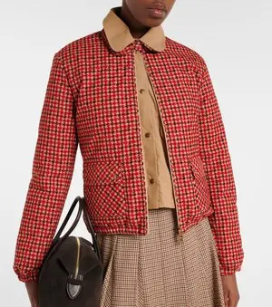 Moncler Lanset Houndstooth Cotton Down Jacket - Red