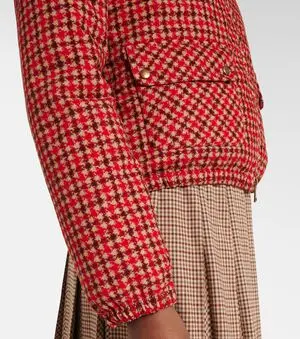 Moncler Lanset Houndstooth Cotton Down Jacket - Red