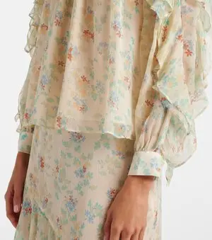 Ulla Johnson Willow Ruffled Floral Silk Blouse