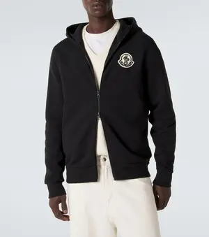 Moncler Logo Cotton Zip-up Hoodie - Black