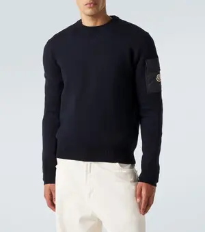 Moncler Logo Virgin Wool Crewneck Sweater - Blue