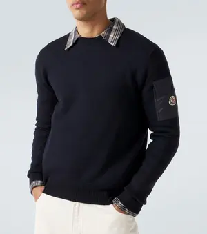 Moncler Logo Virgin Wool Crewneck Sweater - Blue
