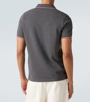 Moncler Logo Cotton Pique Polo Shirt - Grey