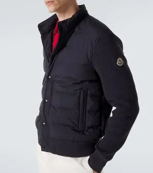 Moncler Down-paneled Cotton-blend Cardigan - Blue