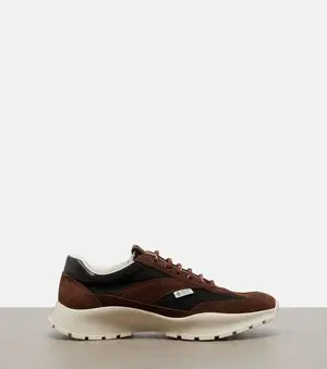 Prada Suede And Fabric Lace-up Sneakers - Brown