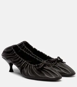 HERBERT LEVINE Gather Around Ruched Leather Pumps - Brown
