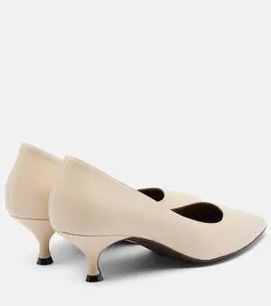 HERBERT LEVINE Leather Pointed Toe Pumps - Beige