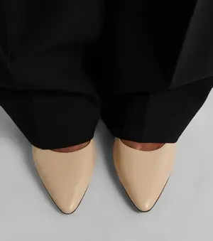 HERBERT LEVINE Leather Pointed Toe Pumps - Beige