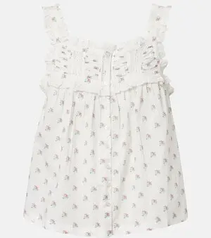 DÔEN Floral Lace-trimmed Cotton Top - Multicoloured