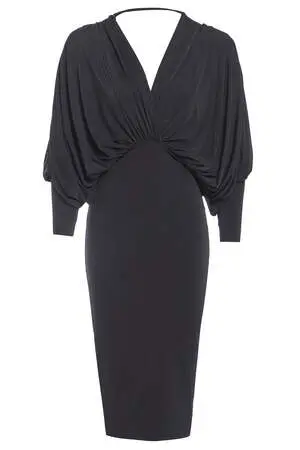 SARVIN Batwing Sleeve Midi Dress - Black