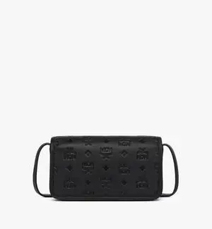 Mcm Aren Crossbody Wallet In Embossed Monogram Leather - Black