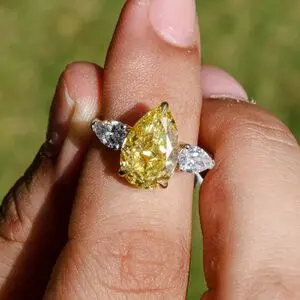 AYA FINE JEWELRY 14k Gold Three Stone Pear Shape Lab Diamond Engagement Ring In 5.15 Ctw - Yellow