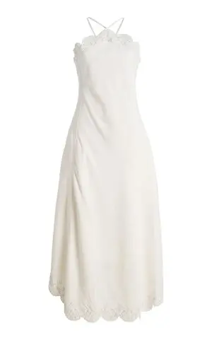 SIMKHAI SIMKHAI Gillian Embroidered Halterneck Midi Dress