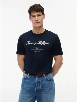 Tommy Hilfiger Embroidered Script Logo T-shirt - Navy