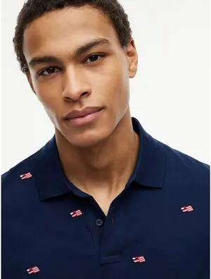 Tommy Hilfiger Regular Fit Allover Flag Logo Pique Polo
