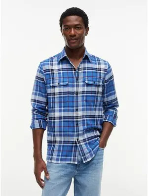 Tommy Hilfiger Classic Fit Plaid Brushed Shirt - Blue Check Pattern