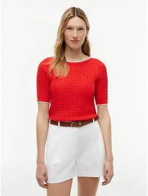 Tommy Hilfiger Regenerative Cotton Cable Knit Boatneck Sweater - Fire Red