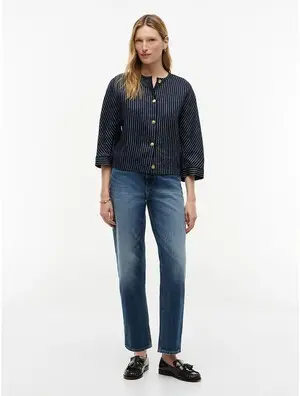 Tommy Hilfiger Striped Linen-blend Blouse With Gold-tone Buttons