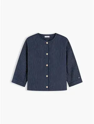 Tommy Hilfiger Striped Linen-blend Blouse With Gold-tone Buttons