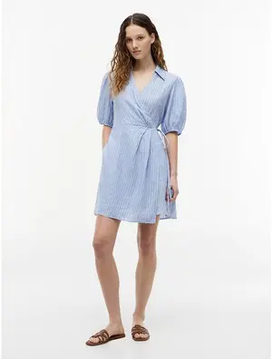 Tommy Hilfiger Striped Linen Mini Wrap Dress