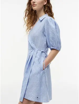 Tommy Hilfiger Striped Linen Mini Wrap Dress