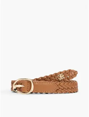 Tommy Hilfiger Slim Woven Leather Belt - Cognac