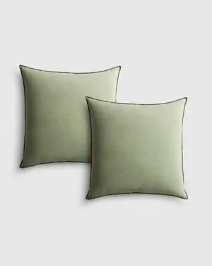 Quince Contrast European Linen Pillow Cover - Sage/pine