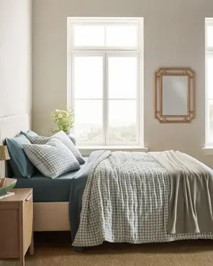 Quince European Linen Patterned Quilt - Willowleaf Gingham