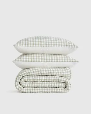 Quince European Linen Patterned Quilt Set - Willowleaf Gingham