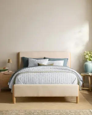 Quince European Linen Patterned Quilted Sham Set - Light Blue Gingham
