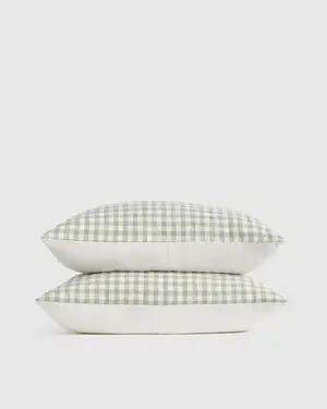 Quince European Linen Patterned Quilted Sham Set - Willowleaf Gingham