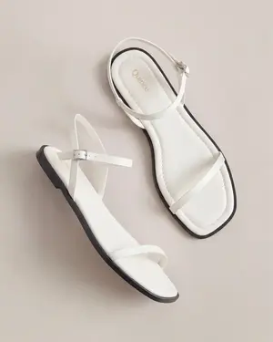 Quince Italian Leather Ankle Strap Flat Sandal - Bone
