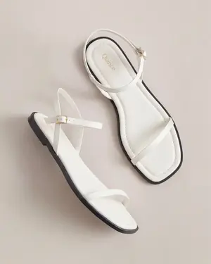 Quince Italian Leather Flat Sandals - Bone